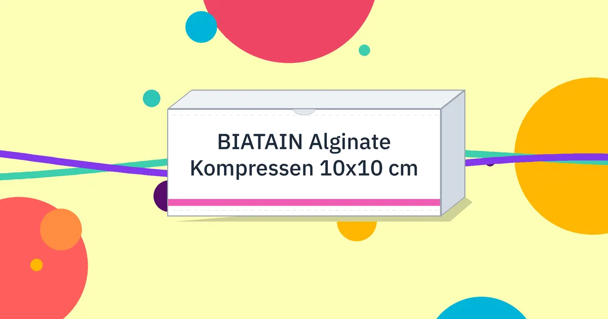 Symbolbild: Packung mit der Aufschrift BIATAIN Alginate Kompressen 10x10 cm (PZN 10046351) – Verfügbarkeit und Bezug in Apotheken in Frankfurt am Main