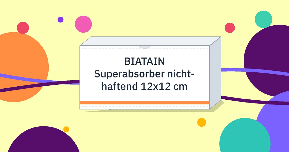 Symbolbild: Packung mit der Aufschrift BIATAIN Superabsorber nicht-haftend 12x12 cm (PZN 19768347) – Verfügbarkeit und Bezug in Apotheken in Frankfurt am Main