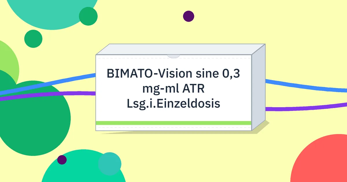 Symbolbild: Packung mit der Aufschrift BIMATO-Vision sine 0,3 mg-ml ATR Lsg.i.Einzeldosis (PZN 14232702) – Verfügbarkeit und Bezug in Apotheken in Frankfurt am Main