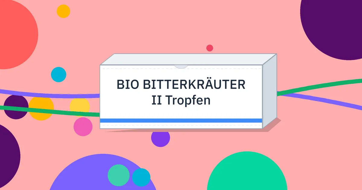 Symbolbild: Packung mit der Aufschrift BIO BITTERKRÄUTER II Tropfen (PZN 19184971) – Verfügbarkeit und Bezug in Apotheken in Frankfurt am Main