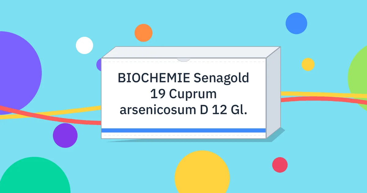 Symbolbild: Packung mit der Aufschrift BIOCHEMIE Senagold 19 Cuprum arsenicosum D 12 Gl. (PZN 09214754) – Verfügbarkeit und Bezug in Apotheken in Frankfurt am Main