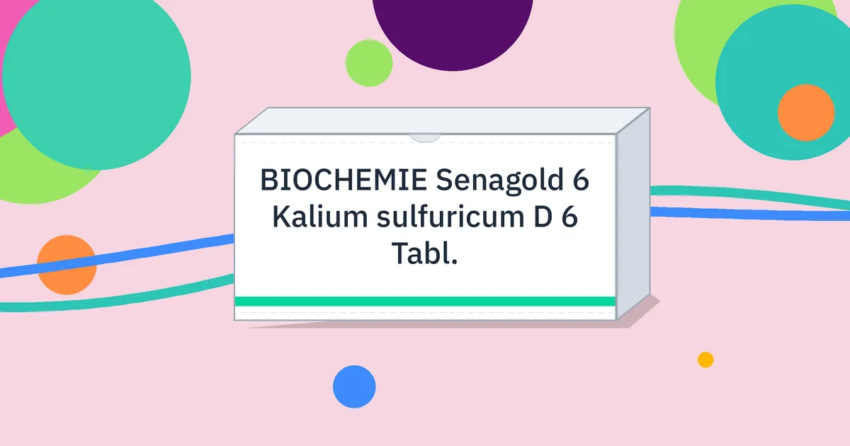 Symbolbild: Packung mit der Aufschrift BIOCHEMIE Senagold 6 Kalium sulfuricum D 6 Tabl. (PZN 06827433) – Verfügbarkeit und Bezug in Apotheken in Frankfurt am Main