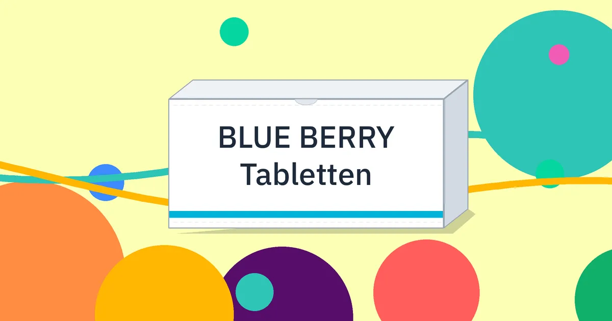 Symbolbild: Packung mit der Aufschrift BLUE BERRY Tabletten (PZN 06328894) – Verfügbarkeit und Bezug in Apotheken in Frankfurt am Main