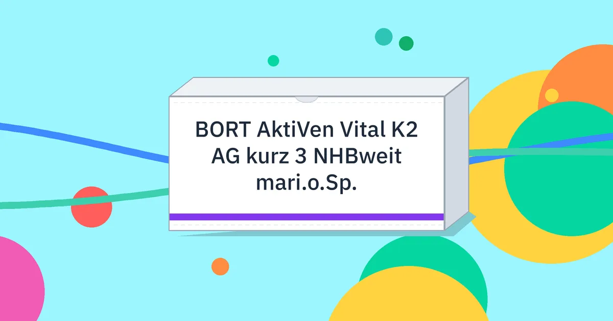 Symbolbild: Packung mit der Aufschrift BORT AktiVen Vital K2 AG kurz 3 NHBweit mari.o.Sp. (PZN 13733046) – Verfügbarkeit und Bezug in Apotheken in Frankfurt am Main