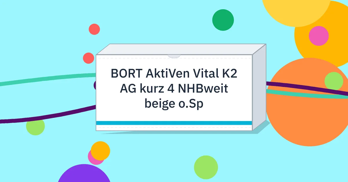 Symbolbild: Packung mit der Aufschrift BORT AktiVen Vital K2 AG kurz 4 NHBweit beige o.Sp (PZN 13731685) – Verfügbarkeit und Bezug in Apotheken in Frankfurt am Main