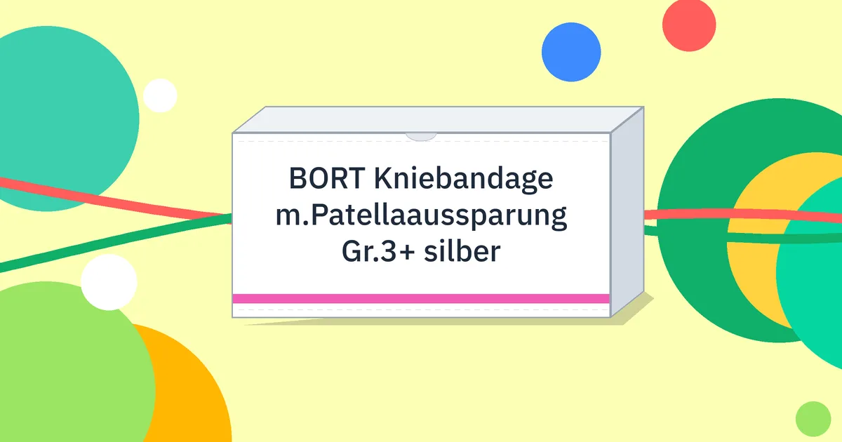 Symbolbild: Packung mit der Aufschrift BORT Kniebandage m.Patellaaussparung Gr.3+ silber (PZN 16844898) – Verfügbarkeit und Bezug in Apotheken in Frankfurt am Main