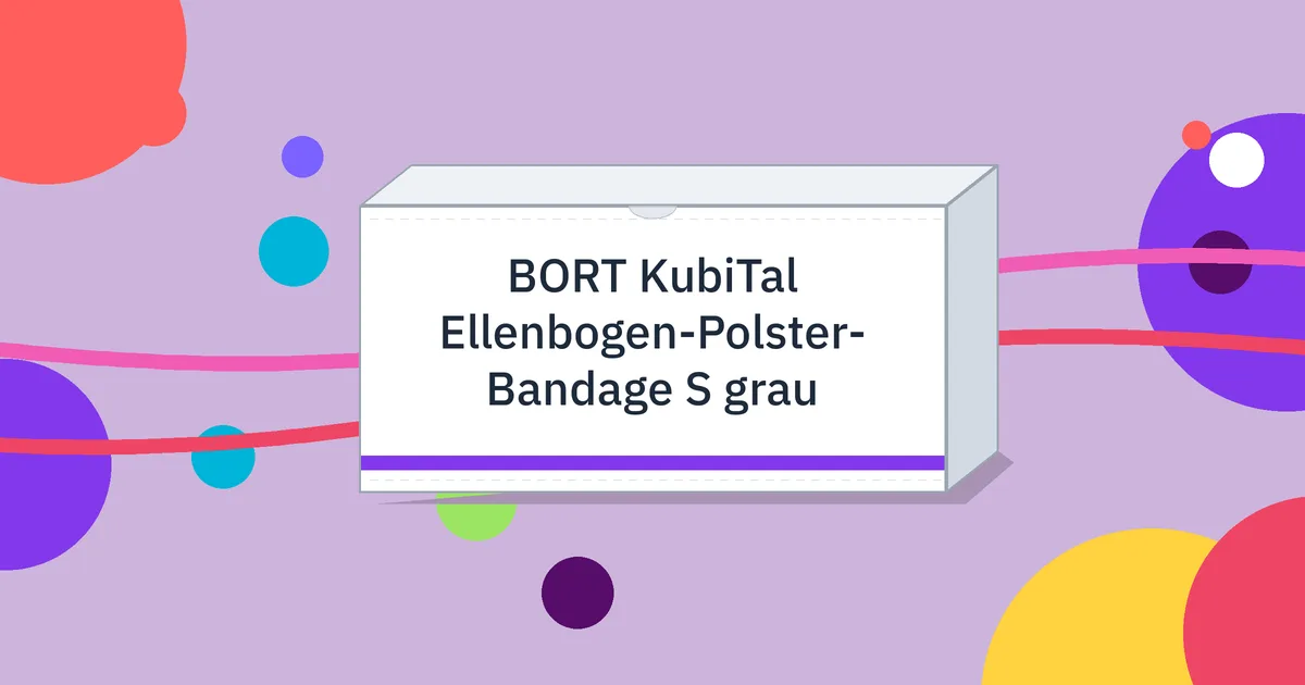 Symbolbild: Packung mit der Aufschrift BORT KubiTal Ellenbogen-Polster-Bandage S grau (PZN 18270384) – Verfügbarkeit und Bezug in Apotheken in Frankfurt am Main