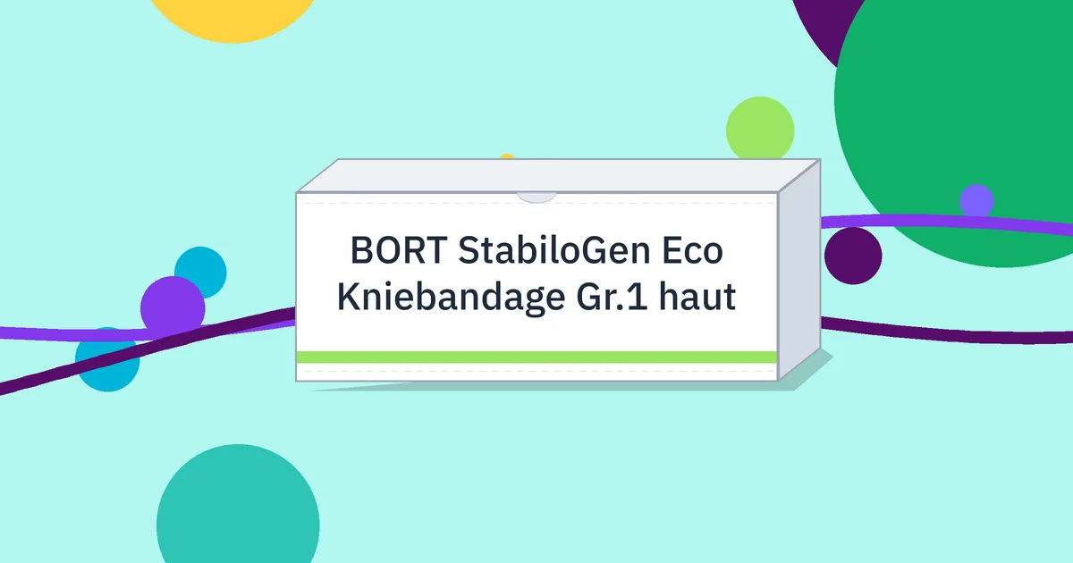 Symbolbild: Packung mit der Aufschrift BORT StabiloGen Eco Kniebandage Gr.1 haut (PZN 16845248) – Verfügbarkeit und Bezug in Apotheken in Frankfurt am Main