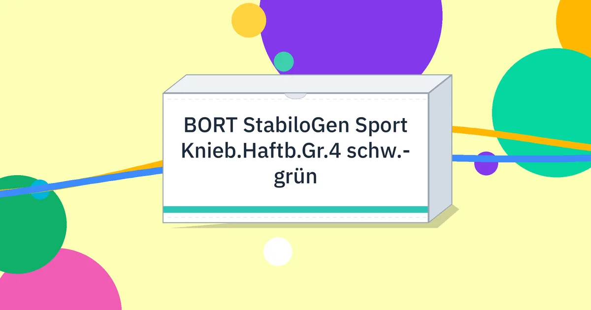 Symbolbild: Packung mit der Aufschrift BORT StabiloGen Sport Knieb.Haftb.Gr.4 schw.-grün (PZN 19111280) – Verfügbarkeit und Bezug in Apotheken in Frankfurt am Main