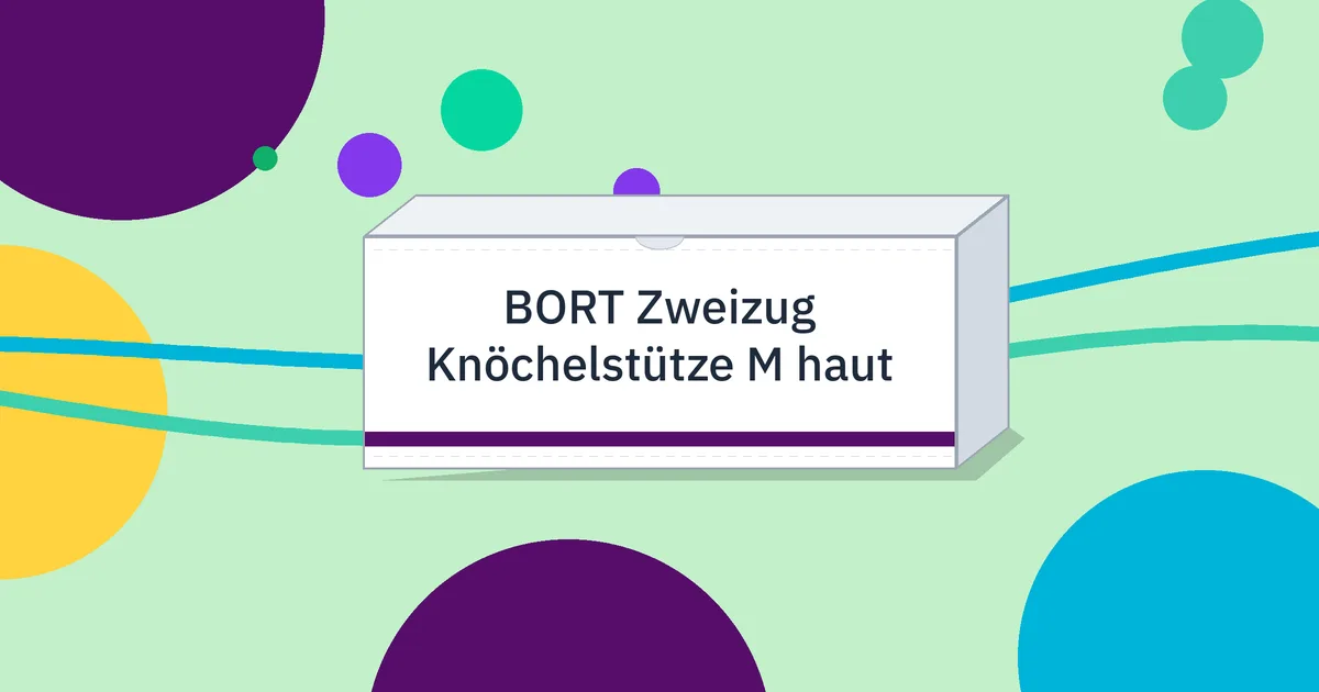 Symbolbild: Packung mit der Aufschrift BORT Zweizug Knöchelstütze M haut (PZN 02546789) – Verfügbarkeit und Bezug in Apotheken in Frankfurt am Main
