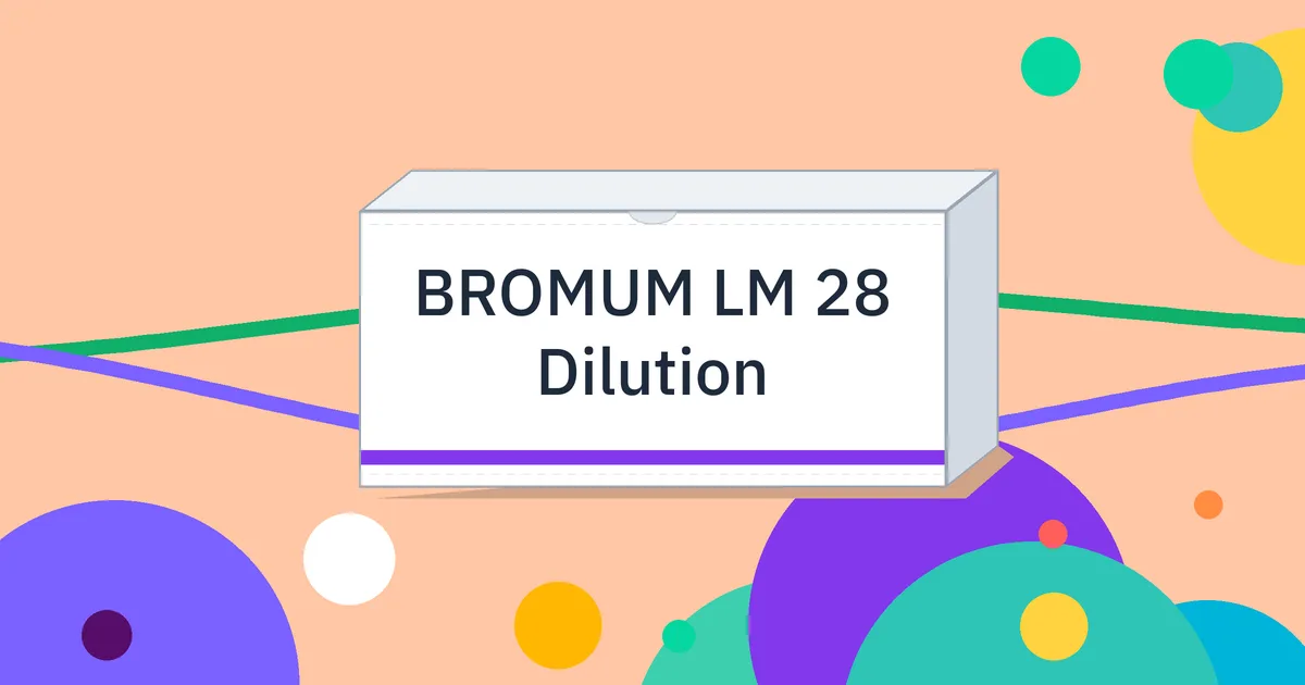 Symbolbild: Packung mit der Aufschrift BROMUM LM 28 Dilution (PZN 12796725) – Verfügbarkeit und Bezug in Apotheken in Frankfurt am Main