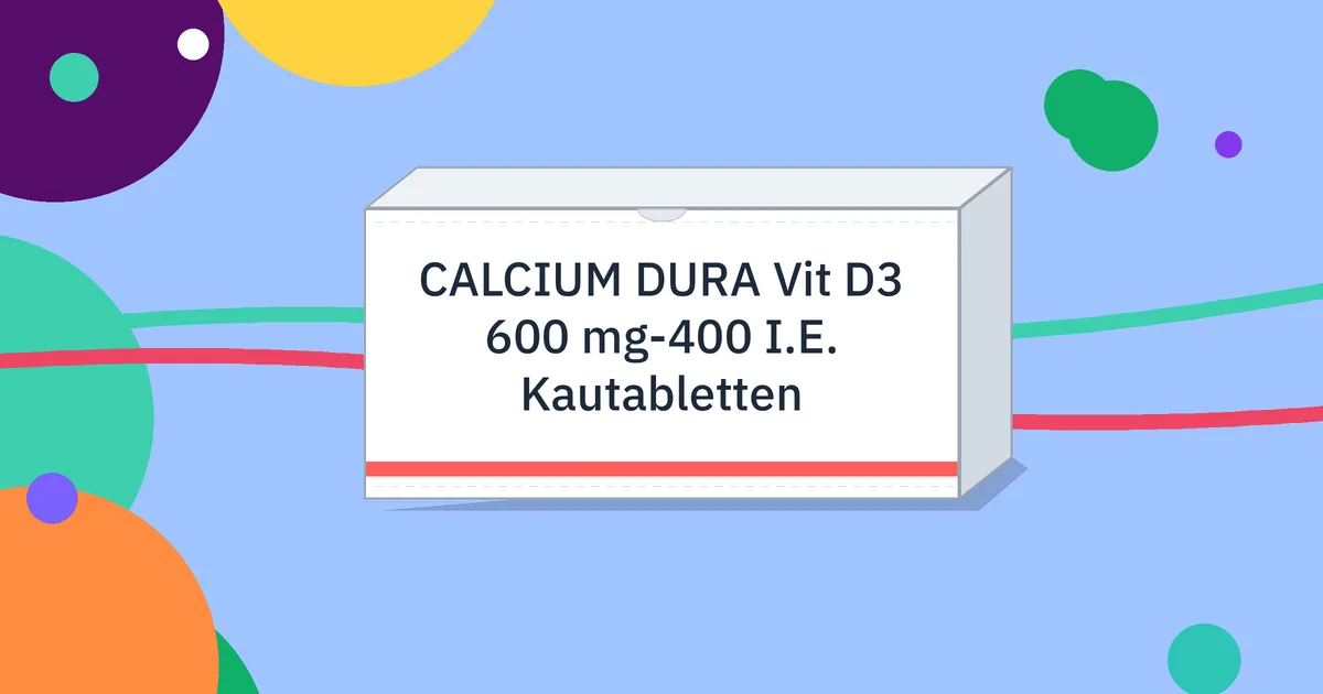 Symbolbild: Packung mit der Aufschrift CALCIUM DURA Vit D3 600 mg-400 I.E. Kautabletten (PZN 01845745) – Verfügbarkeit und Bezug in Apotheken in Frankfurt am Main