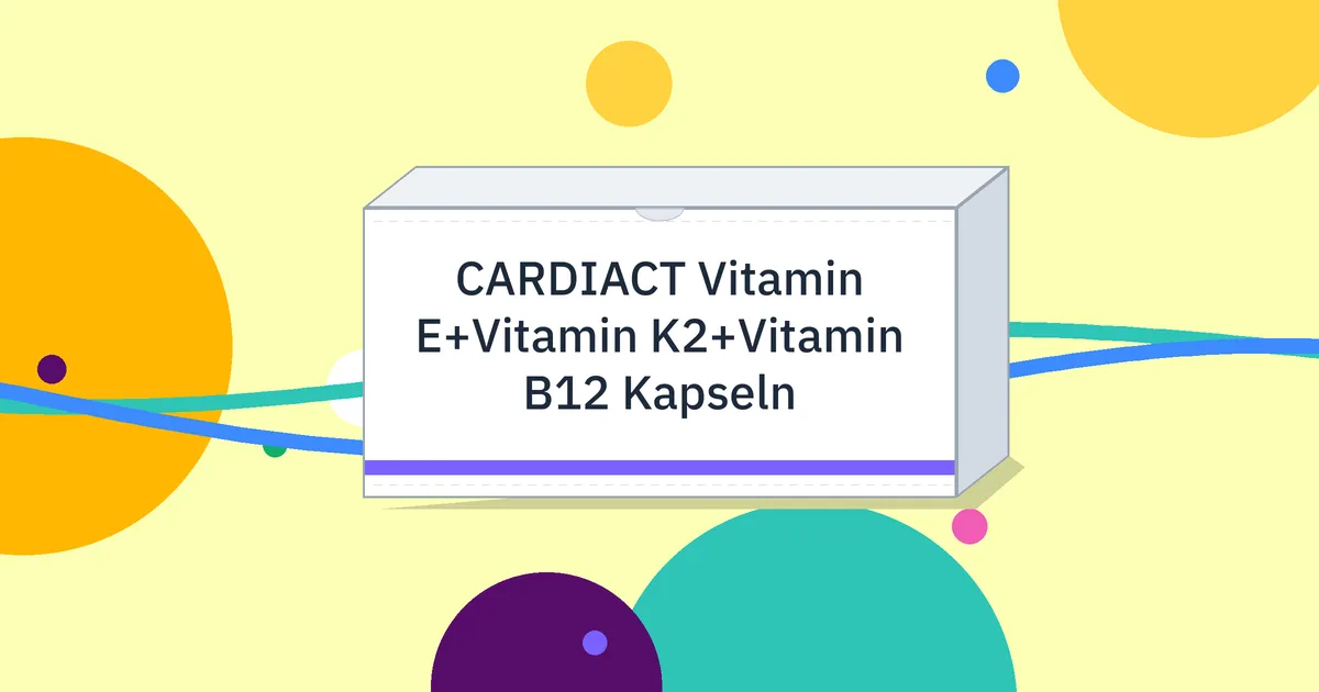 Symbolbild: Packung mit der Aufschrift CARDIACT Vitamin E+Vitamin K2+Vitamin B12 Kapseln (PZN 18317430) – Verfügbarkeit und Bezug in Apotheken in Frankfurt am Main