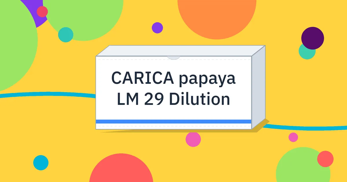 Symbolbild: Packung mit der Aufschrift CARICA papaya LM 29 Dilution (PZN 13430759) – Verfügbarkeit und Bezug in Apotheken in Frankfurt am Main