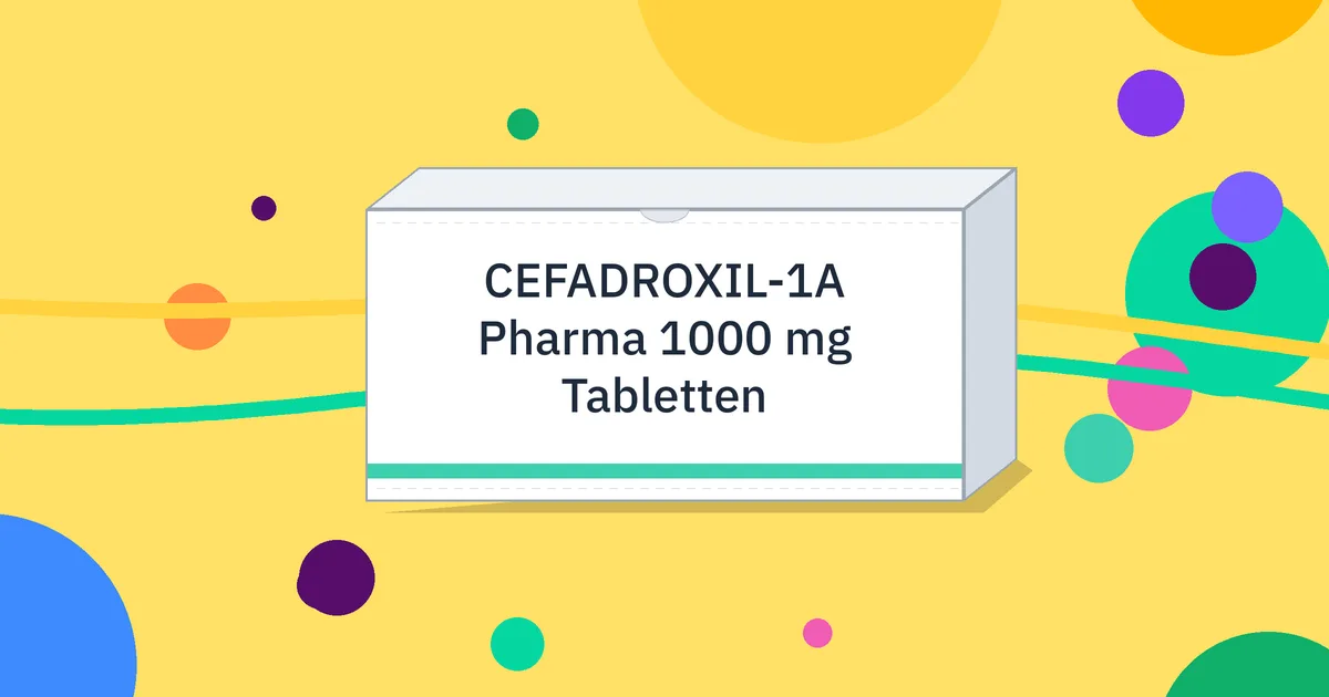 Symbolbild: Packung mit der Aufschrift CEFADROXIL-1A Pharma 1000 mg Tabletten (PZN 06092658) – Verfügbarkeit und Bezug in Apotheken in Frankfurt am Main