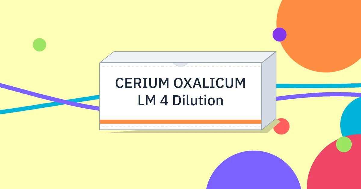 Symbolbild: Packung mit der Aufschrift CERIUM OXALICUM LM 4 Dilution (PZN 13437951) – Verfügbarkeit und Bezug in Apotheken in Frankfurt am Main