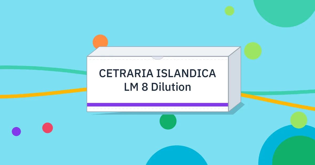 Symbolbild: Packung mit der Aufschrift CETRARIA ISLANDICA LM 8 Dilution (PZN 12812022) – Verfügbarkeit und Bezug in Apotheken in Frankfurt am Main