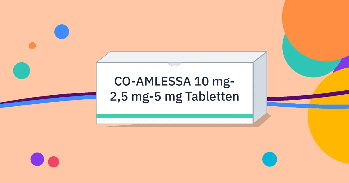 Symbolbild: Packung mit der Aufschrift CO-AMLESSA 10 mg-2,5 mg-5 mg Tabletten (PZN 19856577) – Verfügbarkeit und Bezug in Apotheken in Frankfurt am Main
