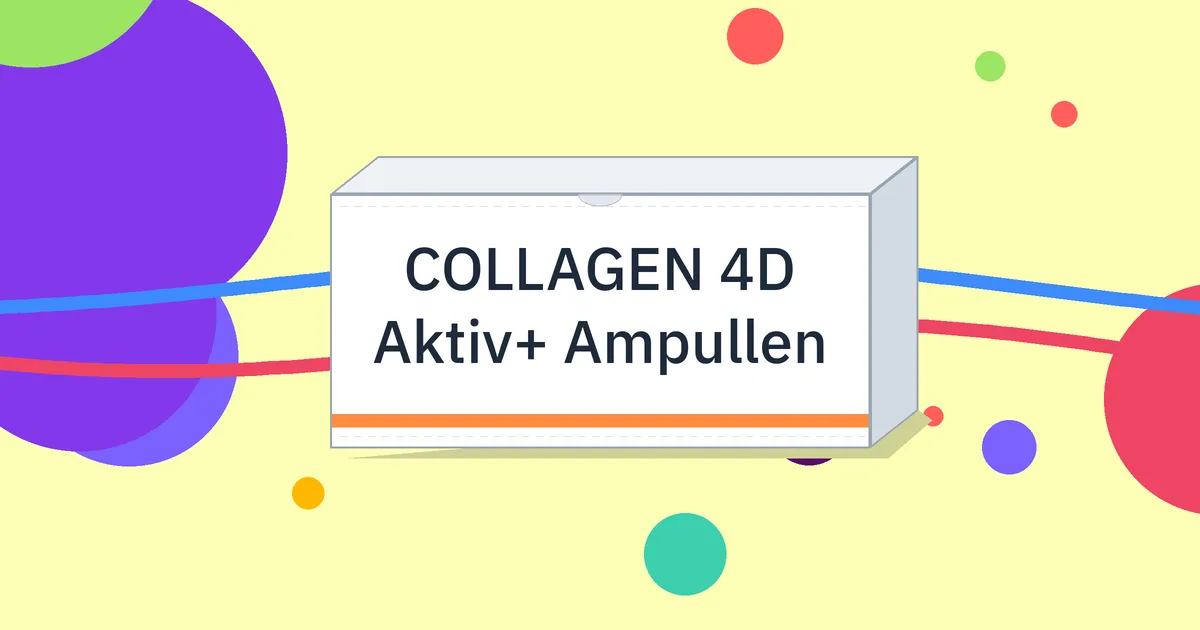 Symbolbild: Packung mit der Aufschrift COLLAGEN 4D Aktiv+ Ampullen (PZN 11848650) – Verfügbarkeit und Bezug in Apotheken in Frankfurt am Main