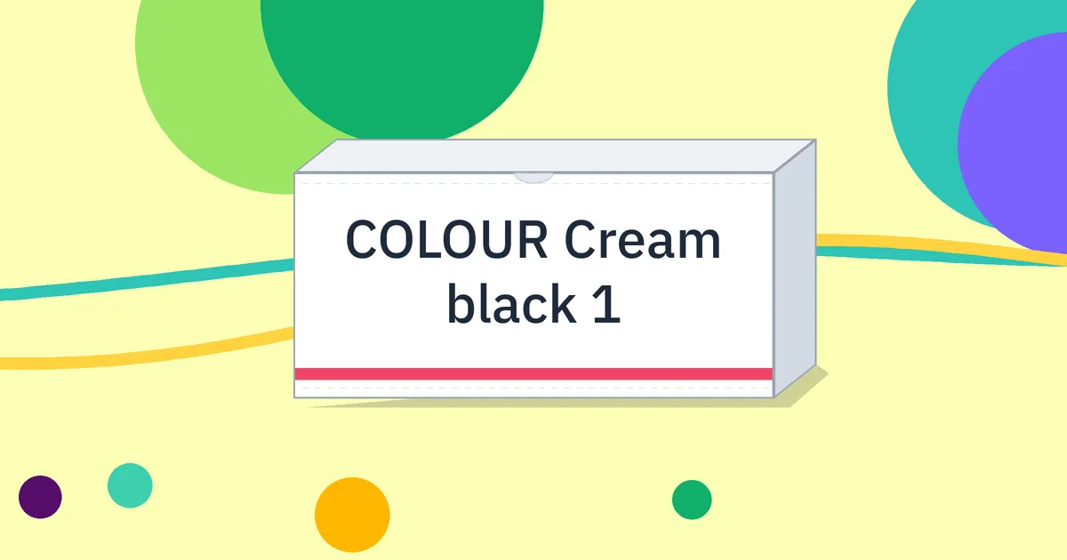 Symbolbild: Packung mit der Aufschrift COLOUR Cream black 1 (PZN 04562605) – Verfügbarkeit und Bezug in Apotheken in Frankfurt am Main