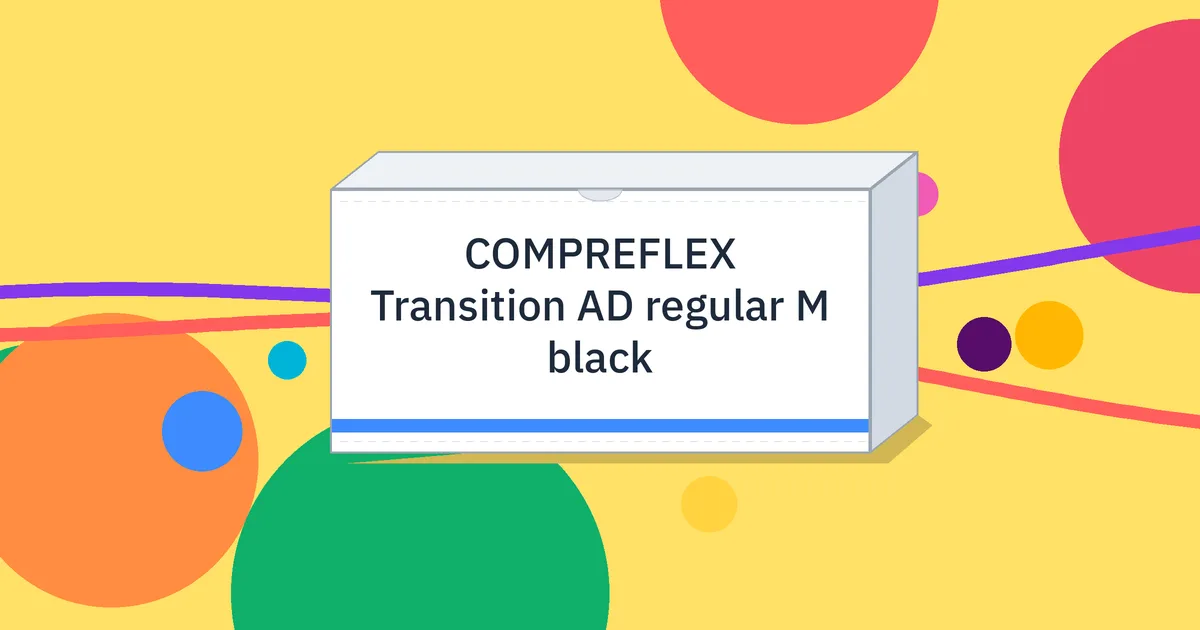 Symbolbild: Packung mit der Aufschrift COMPREFLEX Transition AD regular M black (PZN 19534247) – Verfügbarkeit und Bezug in Apotheken in Frankfurt am Main
