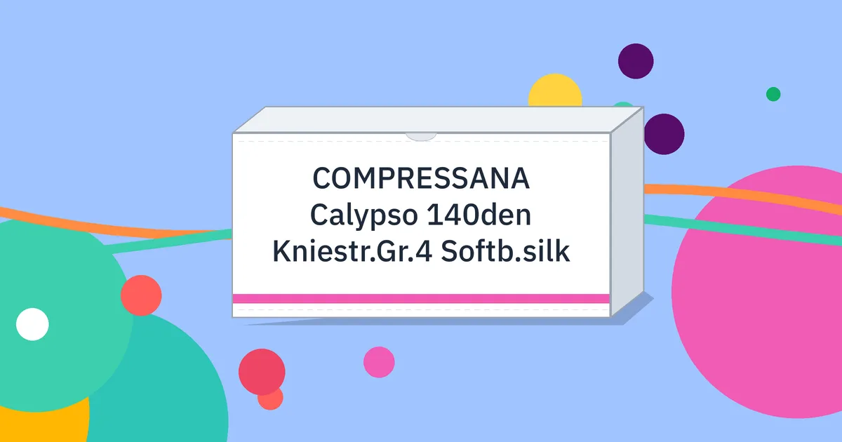 Symbolbild: Packung mit der Aufschrift COMPRESSANA Calypso 140den Kniestr.Gr.4 Softb.silk (PZN 09076542) – Verfügbarkeit und Bezug in Apotheken in Frankfurt am Main