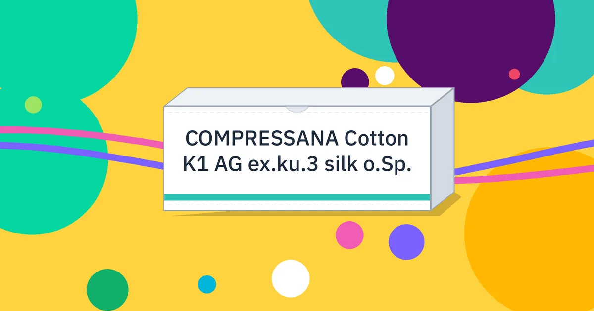 Symbolbild: Packung mit der Aufschrift COMPRESSANA Cotton K1 AG ex.ku.3 silk o.Sp. (PZN 11395177) – Verfügbarkeit und Bezug in Apotheken in Frankfurt am Main