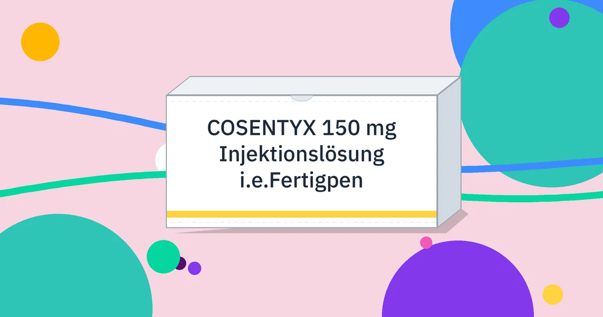 Symbolbild: Packung mit der Aufschrift COSENTYX 150 mg Injektionslösung i.e.Fertigpen (PZN 17845115) – Verfügbarkeit und Bezug in Apotheken in Frankfurt am Main