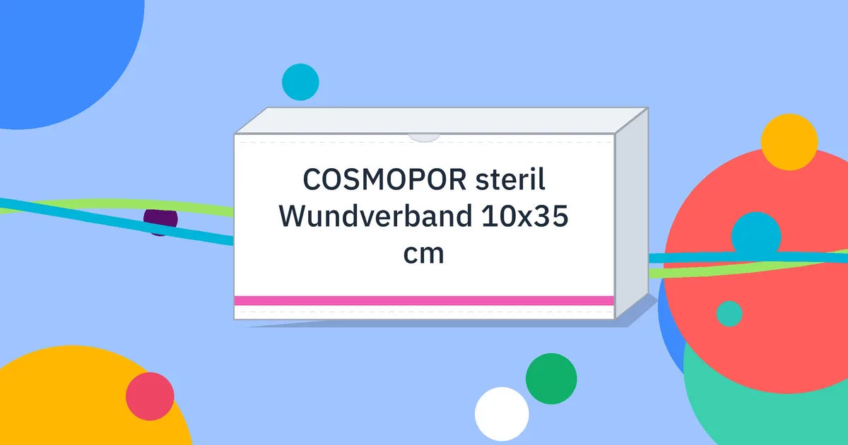 Symbolbild: Packung mit der Aufschrift COSMOPOR steril Wundverband 10x35 cm (PZN 07245667) – Verfügbarkeit und Bezug in Apotheken in Frankfurt am Main