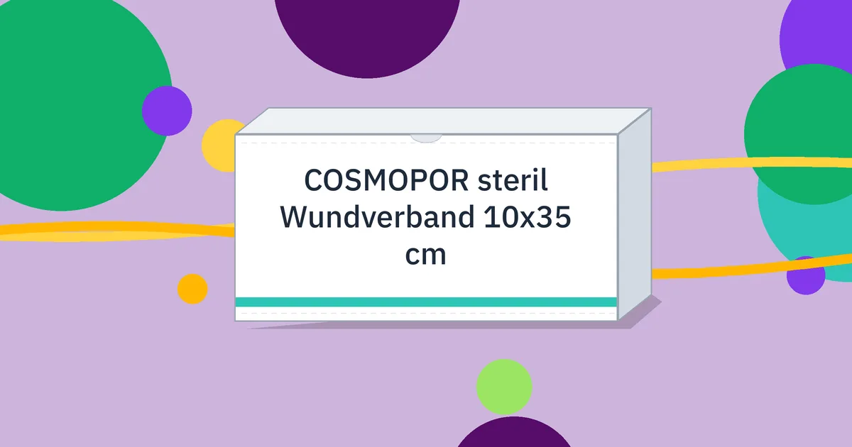 Symbolbild: Packung mit der Aufschrift COSMOPOR steril Wundverband 10x35 cm (PZN 18715426) – Verfügbarkeit und Bezug in Apotheken in Frankfurt am Main