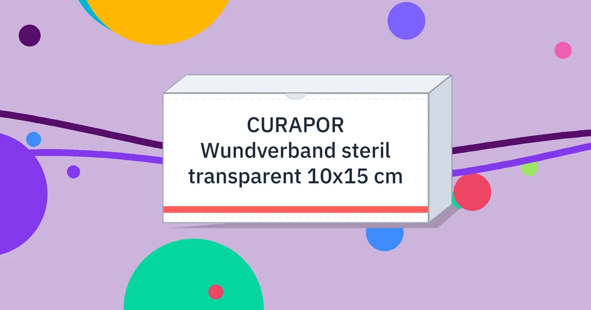 Symbolbild: Packung mit der Aufschrift CURAPOR Wundverband steril transparent 10x15 cm (PZN 19521397) – Verfügbarkeit und Bezug in Apotheken in Frankfurt am Main