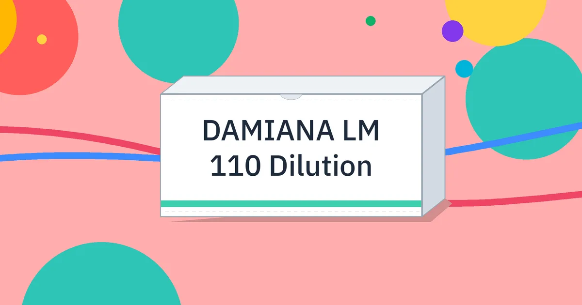 Symbolbild: Packung mit der Aufschrift DAMIANA LM 110 Dilution (PZN 13461323) – Verfügbarkeit und Bezug in Apotheken in Frankfurt am Main