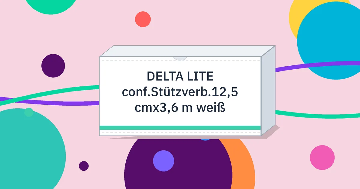 Symbolbild: Packung mit der Aufschrift DELTA LITE conf.Stützverb.12,5 cmx3,6 m weiß (PZN 03389501) – Verfügbarkeit und Bezug in Apotheken in Frankfurt am Main