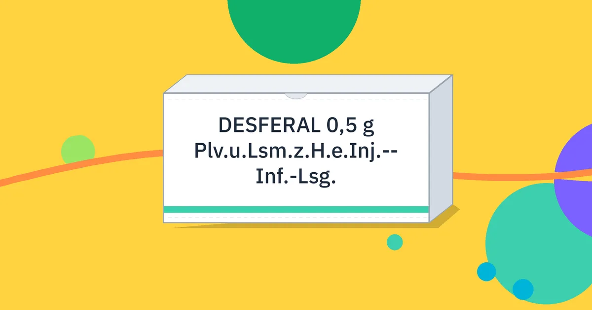 Symbolbild: Packung mit der Aufschrift DESFERAL 0,5 g Plv.u.Lsm.z.H.e.Inj.--Inf.-Lsg. (PZN 18119842) – Verfügbarkeit und Bezug in Apotheken in Frankfurt am Main