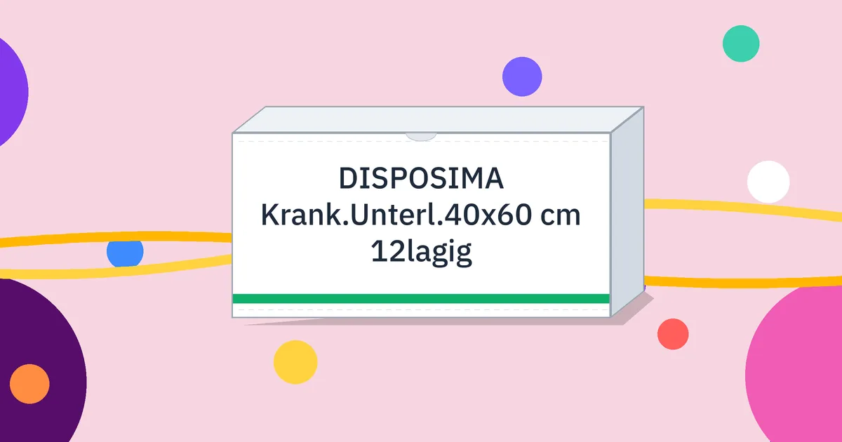 Symbolbild: Packung mit der Aufschrift DISPOSIMA Krank.Unterl.40x60 cm 12lagig (PZN 02558835) – Verfügbarkeit und Bezug in Apotheken in Frankfurt am Main
