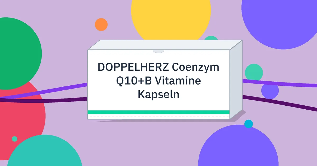 Symbolbild: Packung mit der Aufschrift DOPPELHERZ Coenzym Q10+B Vitamine Kapseln (PZN 06120484) – Verfügbarkeit und Bezug in Apotheken in Frankfurt am Main