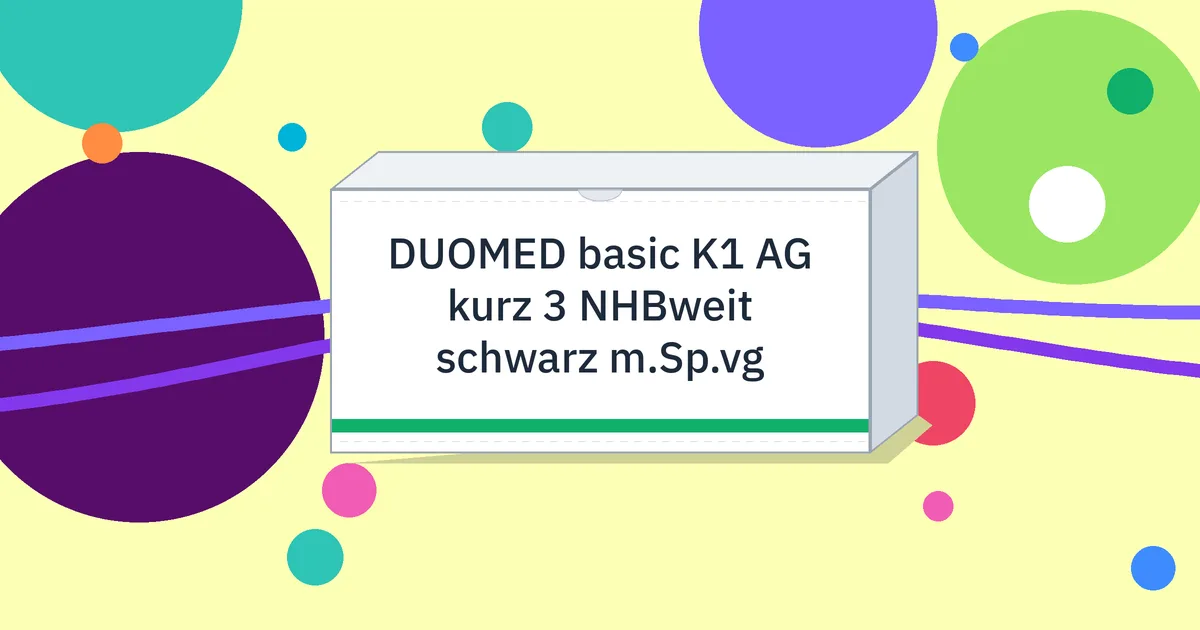 Symbolbild: Packung mit der Aufschrift DUOMED basic K1 AG kurz 3 NHBweit schwarz m.Sp.vg (PZN 20905157) – Verfügbarkeit und Bezug in Apotheken in Frankfurt am Main