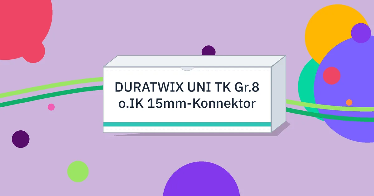 Symbolbild: Packung mit der Aufschrift DURATWIX UNI TK Gr.8 o.IK 15mm-Konnektor (PZN 06968085) – Verfügbarkeit und Bezug in Apotheken in Frankfurt am Main