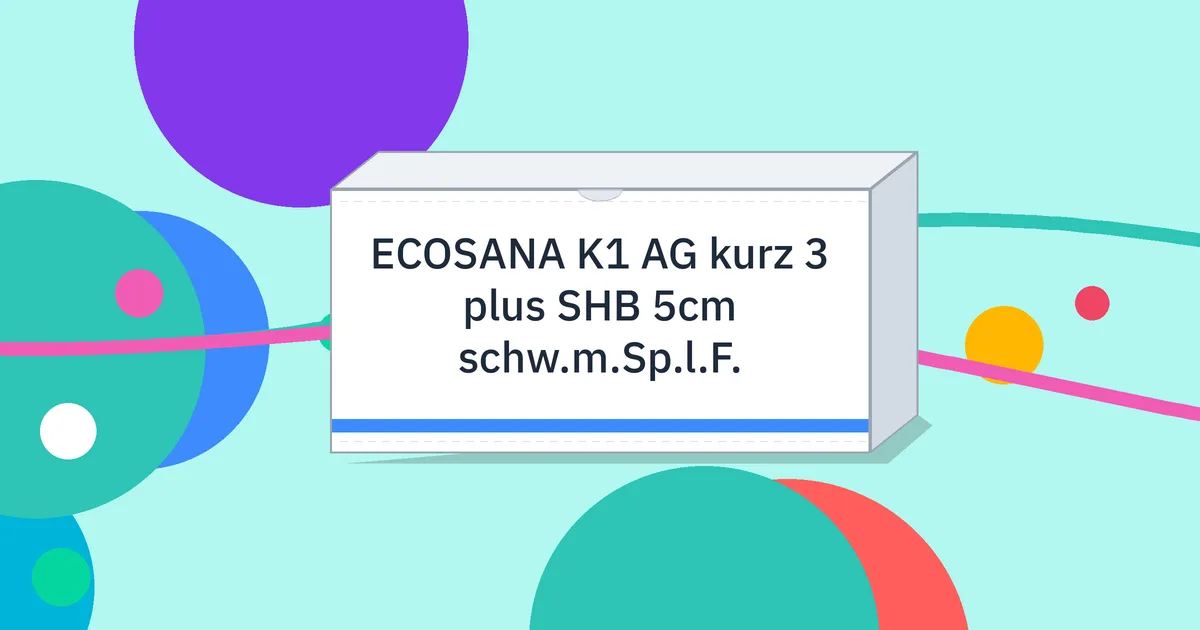Symbolbild: Packung mit der Aufschrift ECOSANA K1 AG kurz 3 plus SHB 5cm schw.m.Sp.l.F. (PZN 04727408) – Verfügbarkeit und Bezug in Apotheken in Frankfurt am Main