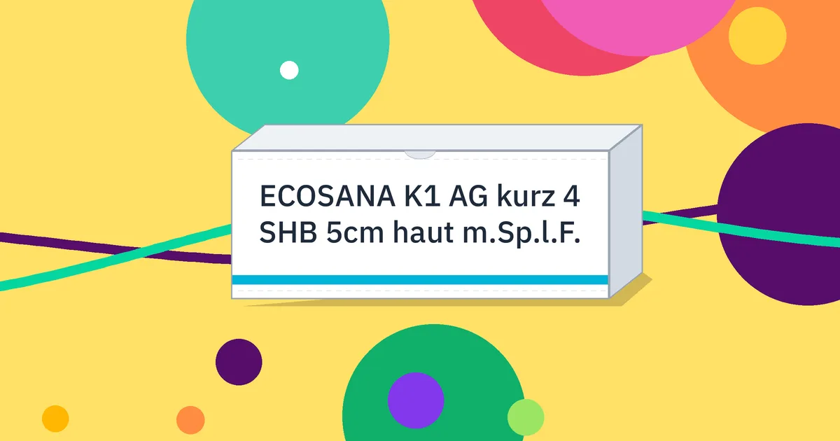 Symbolbild: Packung mit der Aufschrift ECOSANA K1 AG kurz 4 SHB 5cm haut m.Sp.l.F. (PZN 04728595) – Verfügbarkeit und Bezug in Apotheken in Frankfurt am Main