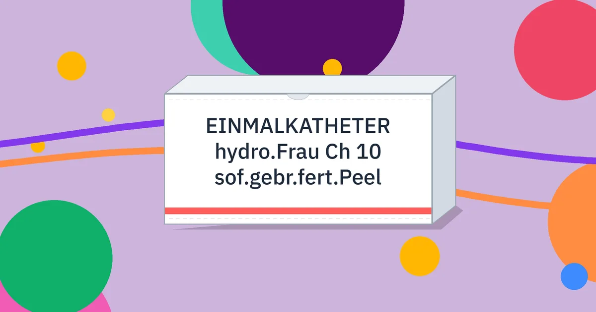 Symbolbild: Packung mit der Aufschrift EINMALKATHETER hydro.Frau Ch 10 sof.gebr.fert.Peel (PZN 14136944) – Verfügbarkeit und Bezug in Apotheken in Frankfurt am Main