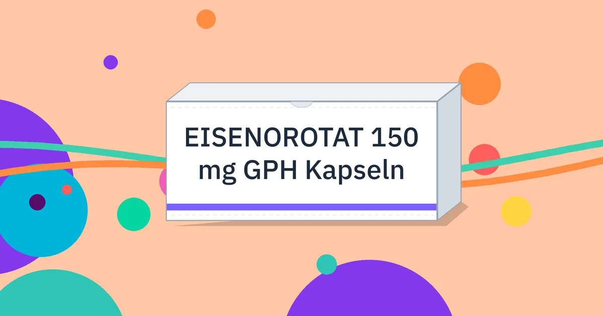 Symbolbild: Packung mit der Aufschrift EISENOROTAT 150 mg GPH Kapseln (PZN 16935537) – Verfügbarkeit und Bezug in Apotheken in Frankfurt am Main