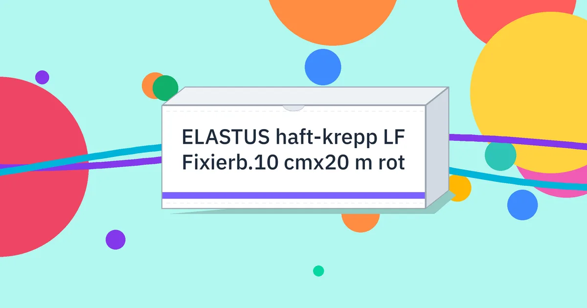 Symbolbild: Packung mit der Aufschrift ELASTUS haft-krepp LF Fixierb.10 cmx20 m rot (PZN 16678483) – Verfügbarkeit und Bezug in Apotheken in Frankfurt am Main