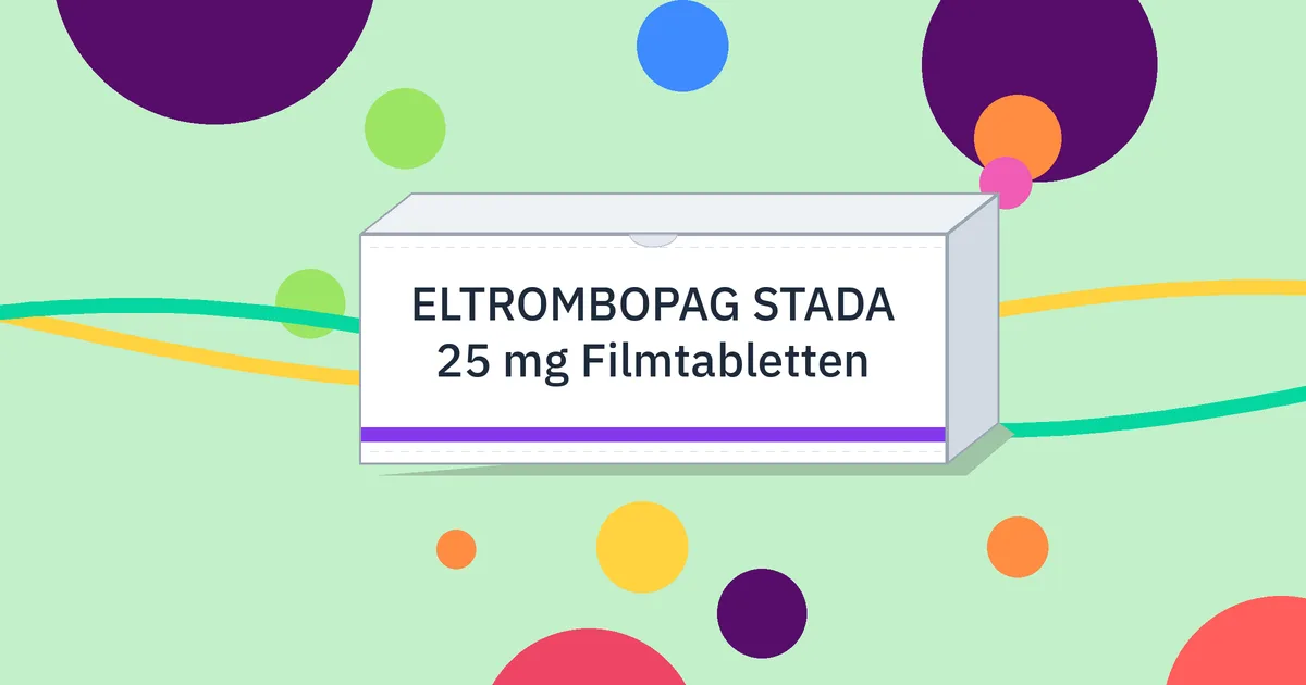 Symbolbild: Packung mit der Aufschrift ELTROMBOPAG STADA 25 mg Filmtabletten (PZN 19274711) – Verfügbarkeit und Bezug in Apotheken in Frankfurt am Main