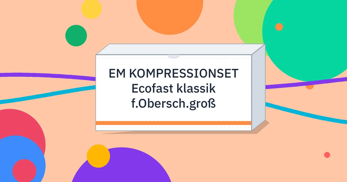 Symbolbild: Packung mit der Aufschrift EM KOMPRESSIONSET Ecofast klassik f.Obersch.groß (PZN 10027394) – Verfügbarkeit und Bezug in Apotheken in Frankfurt am Main