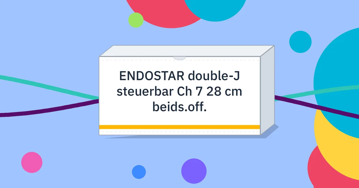 Symbolbild: Packung mit der Aufschrift ENDOSTAR double-J steuerbar Ch 7 28 cm beids.off. (PZN 00439747) – Verfügbarkeit und Bezug in Apotheken in Frankfurt am Main