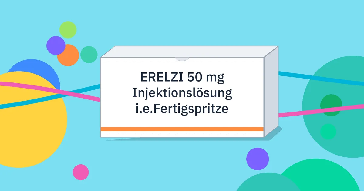 Symbolbild: Packung mit der Aufschrift ERELZI 50 mg Injektionslösung i.e.Fertigspritze (PZN 16037005) – Verfügbarkeit und Bezug in Apotheken in Frankfurt am Main