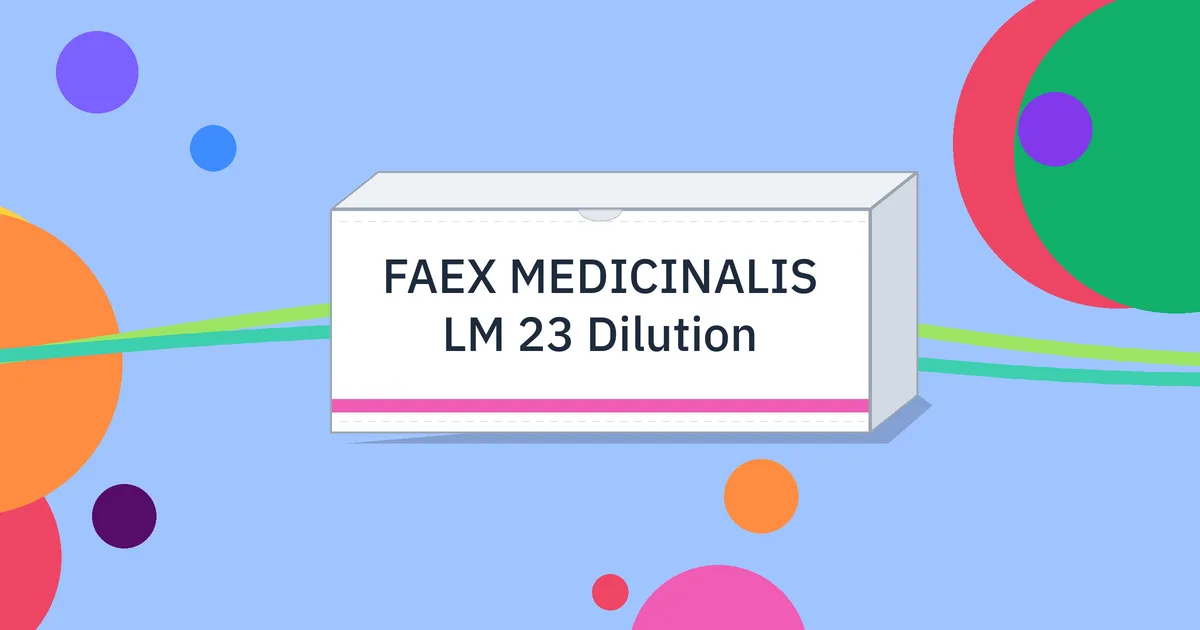 Symbolbild: Packung mit der Aufschrift FAEX MEDICINALIS LM 23 Dilution (PZN 13486151) – Verfügbarkeit und Bezug in Apotheken in Frankfurt am Main