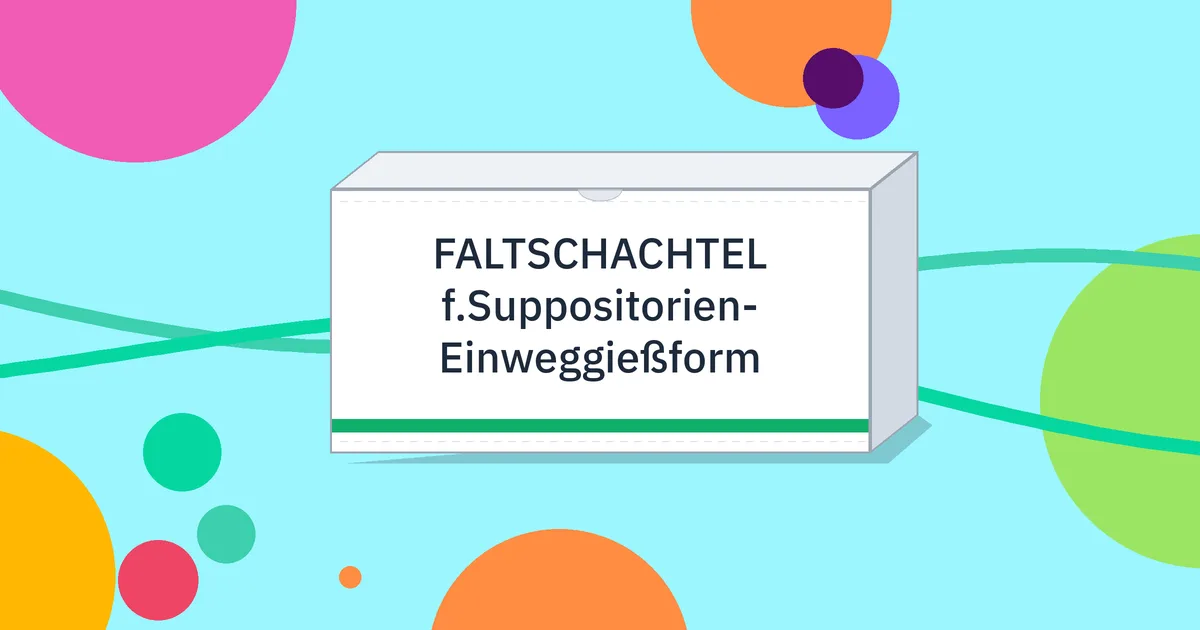 Symbolbild: Packung mit der Aufschrift FALTSCHACHTEL f.Suppositorien-Einweggießform (PZN 18014480) – Verfügbarkeit und Bezug in Apotheken in Frankfurt am Main