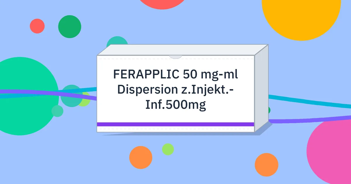 Symbolbild: Packung mit der Aufschrift FERAPPLIC 50 mg-ml Dispersion z.Injekt.-Inf.500mg (PZN 18426107) – Verfügbarkeit und Bezug in Apotheken in Frankfurt am Main